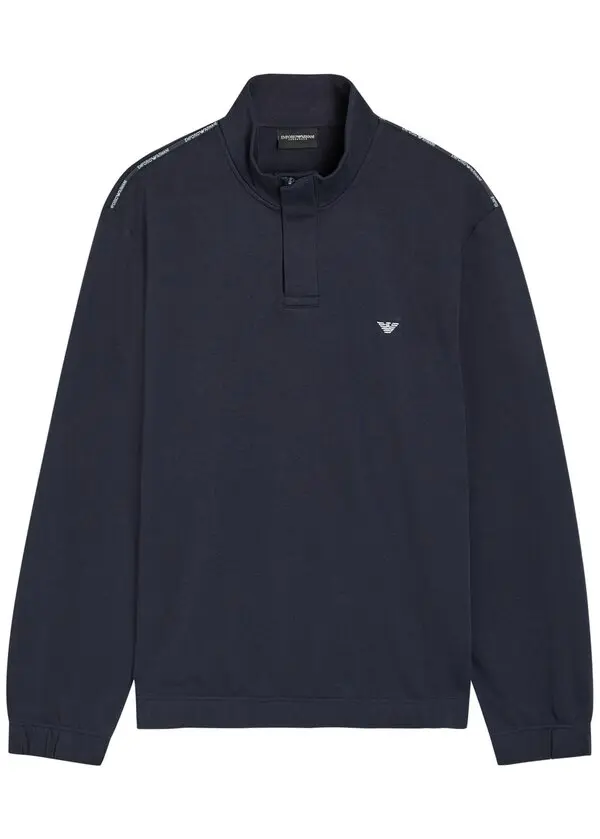 Emporio Armani Logo-embroidered Half-zip Cotton-blend Sweatshirt