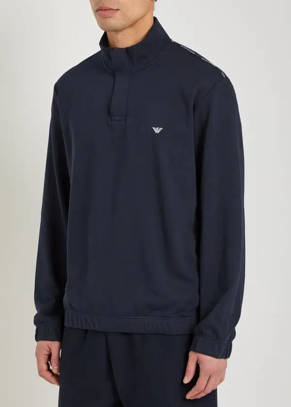 Emporio Armani Logo-embroidered Half-zip Cotton-blend Sweatshirt