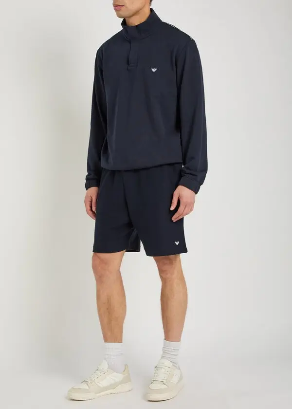 Emporio Armani Logo-embroidered Half-zip Cotton-blend Sweatshirt
