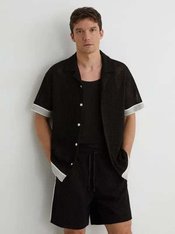 REISS Aliso Cotton-blend Tape-trim Crochet Shirt - Black
