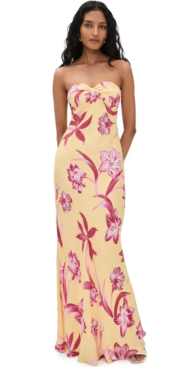 Rococo Sand Strapless Floral Maxi Dress - Yellow