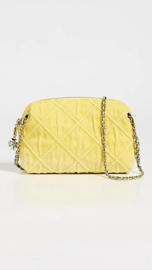 Tory Burch Fleming Denim Soft Crossbody Bag - Yellow