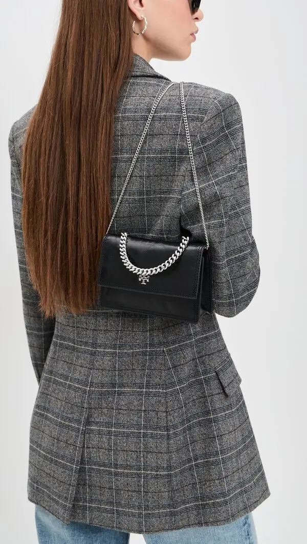 Tory Burch Kira Deconstructed Mini Top Handle Chain Wallet - Black