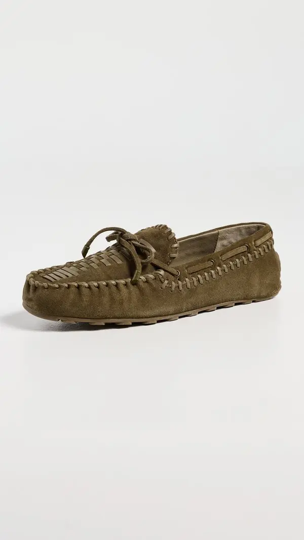 Free People Misty Suede Moccasins - Olive Suede
