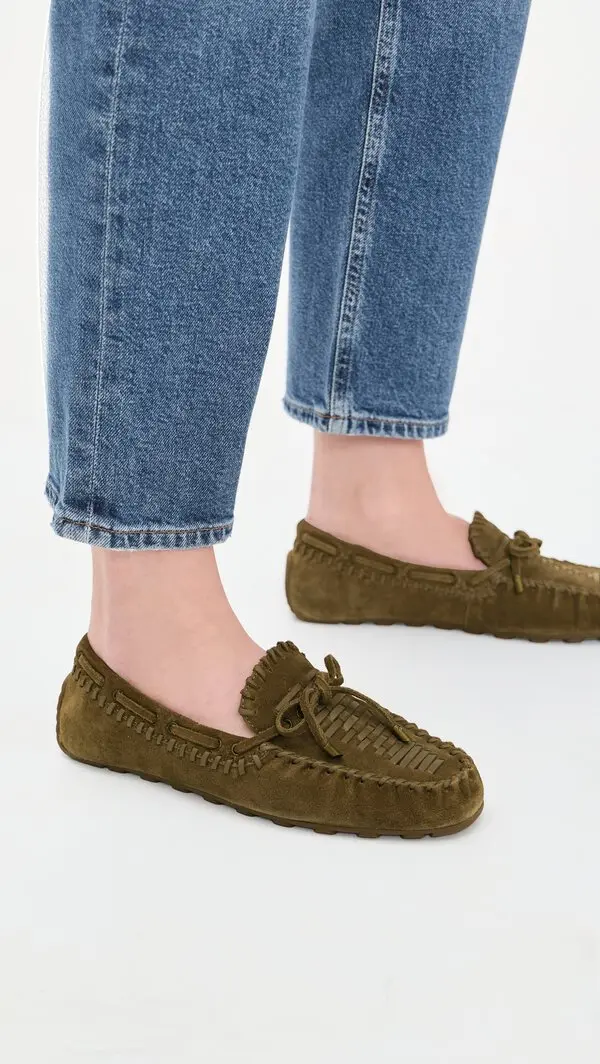 Free People Misty Suede Moccasins - Olive Suede