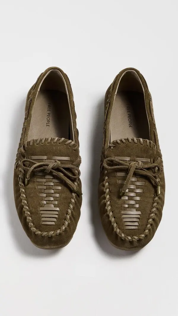 Free People Misty Suede Moccasins - Olive Suede