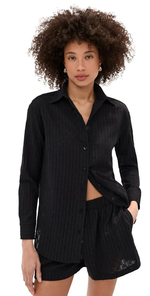 LE BOP Cecelia Eyelet Button-down Shirt - Black