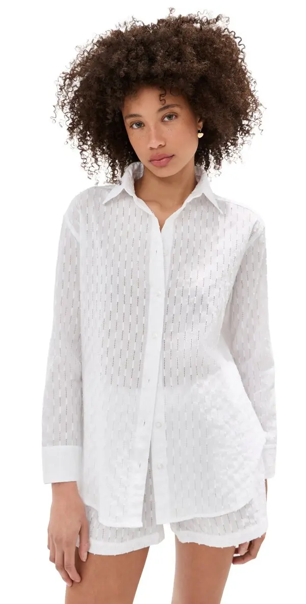 LE BOP Cecelia Eyelet Button-down Shirt - White