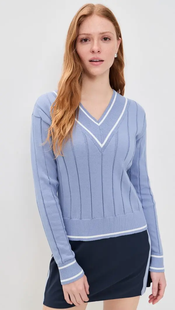 RHONE Varsity Cable Knit Sweater - Hydrangea Blue