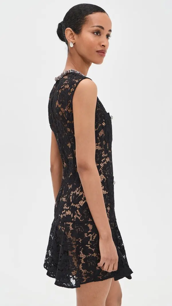 SELF-PORTRAIT Lace Mini Dress With Crystal Accents - Black