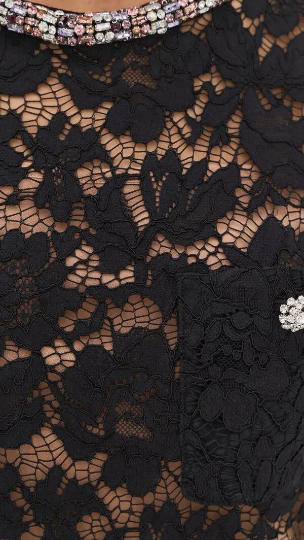 SELF-PORTRAIT Lace Mini Dress With Crystal Accents - Black