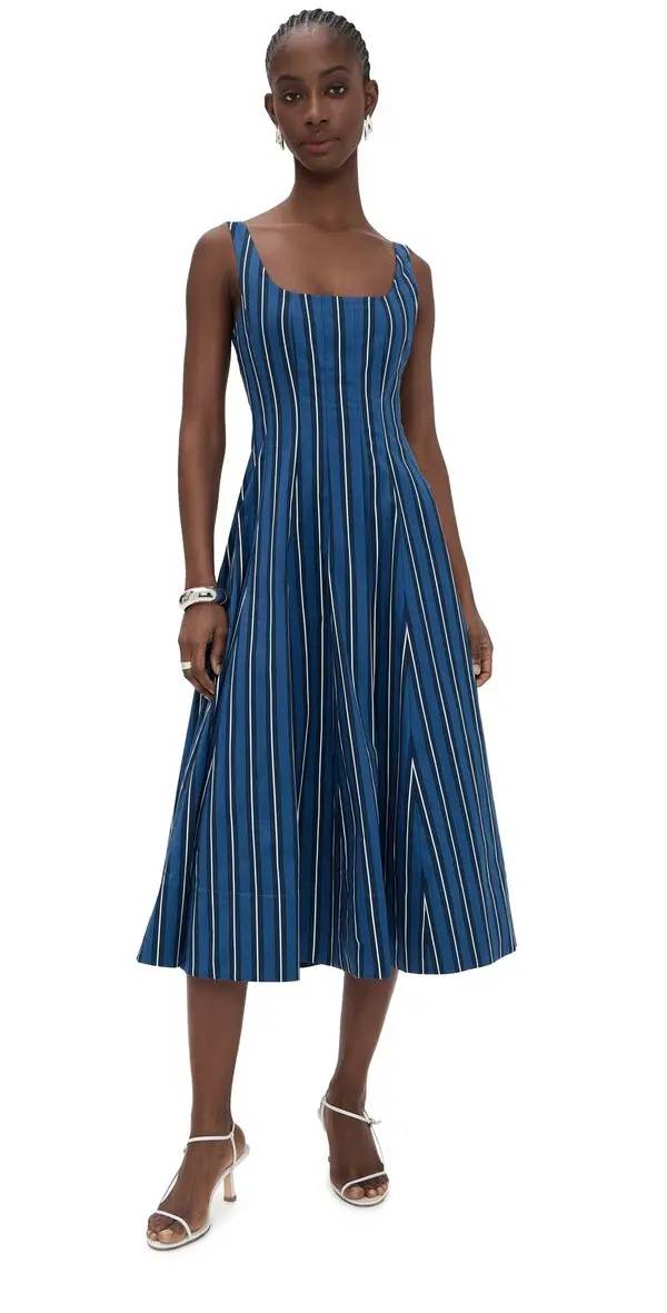 Staud Wells Dress Striped Midi Dress - Echo Stripe