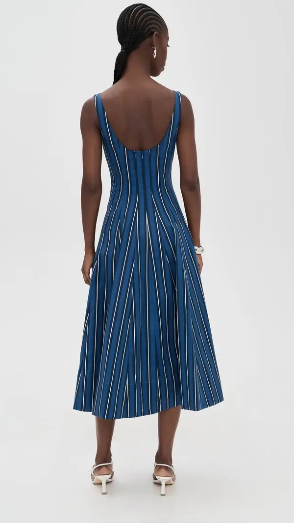 Staud Wells Dress Striped Midi Dress - Echo Stripe