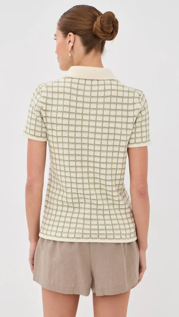 THE ELDER STATESMAN Ida Checkered Cashmere Polo - Moss Check