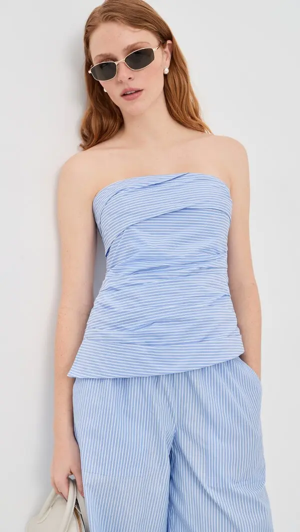 Simkhai Emerson Ruched Bustier Top - Periwinkle Stripe