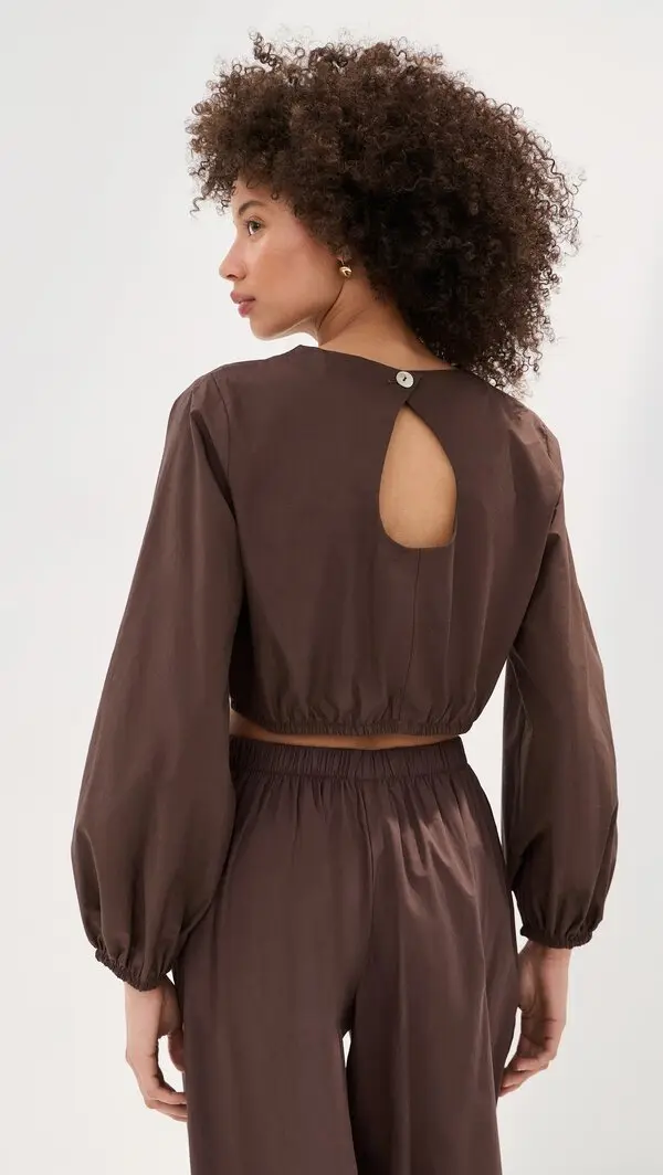 LE BOP Lillian Cropped Blouse - Brown