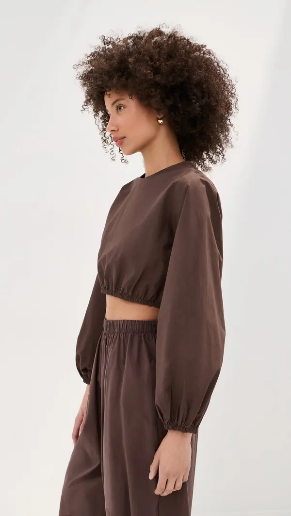 LE BOP Lillian Cropped Blouse - Brown