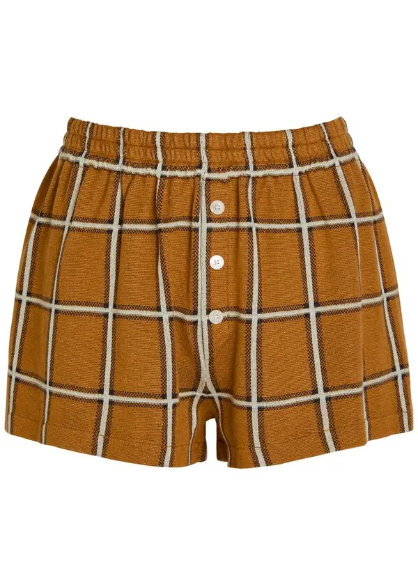 Guest In Residence Picnic Plaid Silk And Linen-blend Shorts - Brown