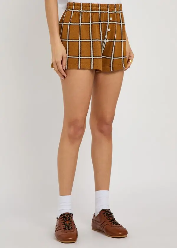 Guest In Residence Picnic Plaid Silk And Linen-blend Shorts - Brown