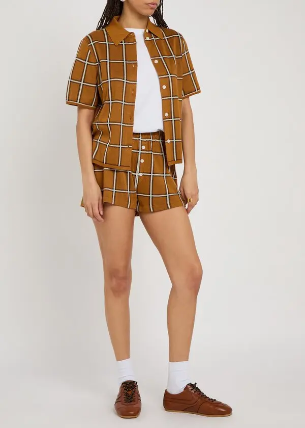 Guest In Residence Picnic Plaid Silk And Linen-blend Shorts - Brown
