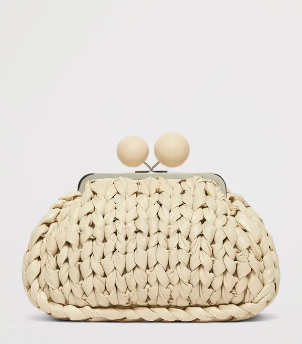 Max Mara Woven Leather Pasticcino Clutch - White