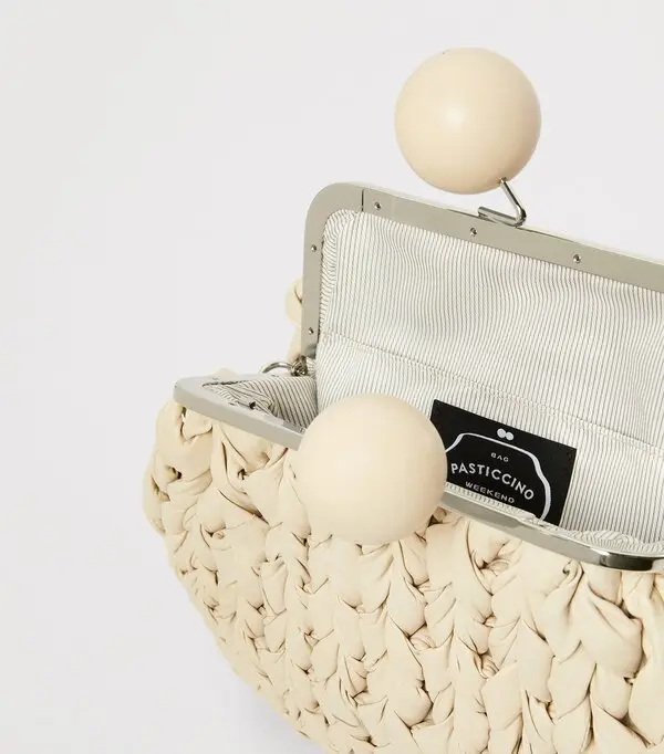 Max Mara Woven Leather Pasticcino Clutch - White