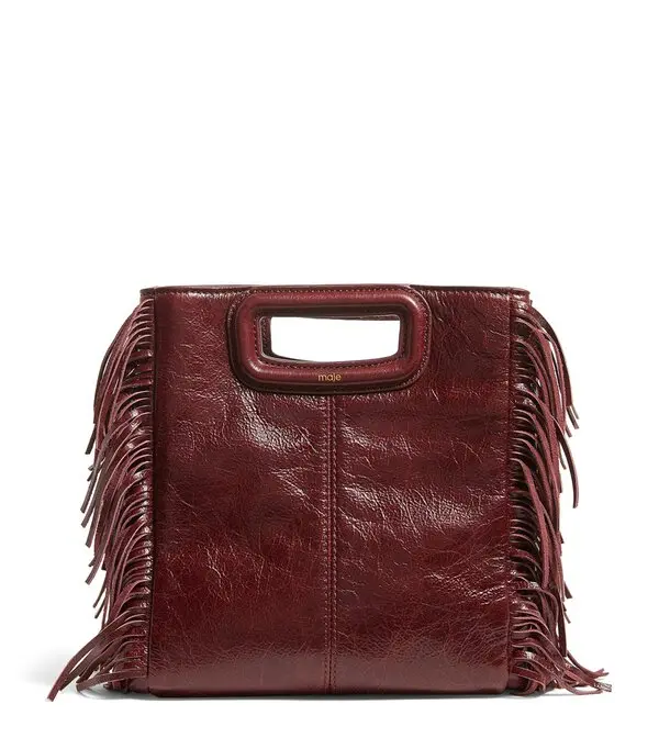 Maje Cracked Leather Fringed M Bag - Red
