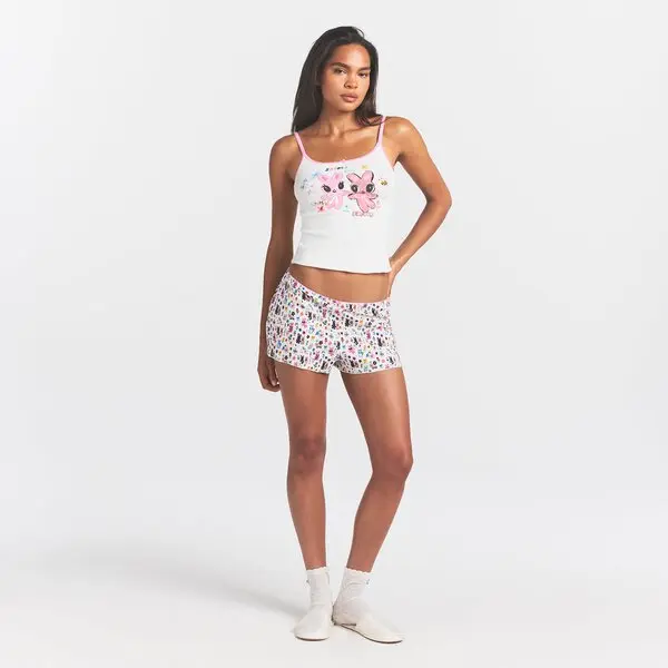 SKIMS Logo Pointelle Cami And Short Set - Marble Happy Bunnies