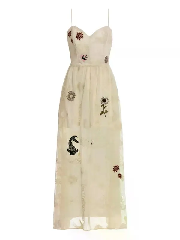 Agua Bendita Floral-embroidered Maxi Dress - Neutrals