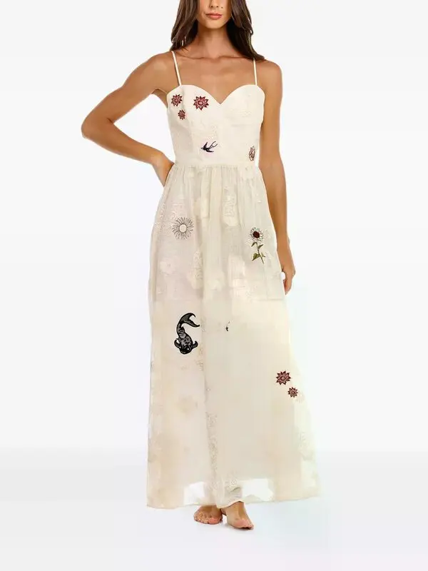 Agua Bendita Floral-embroidered Maxi Dress