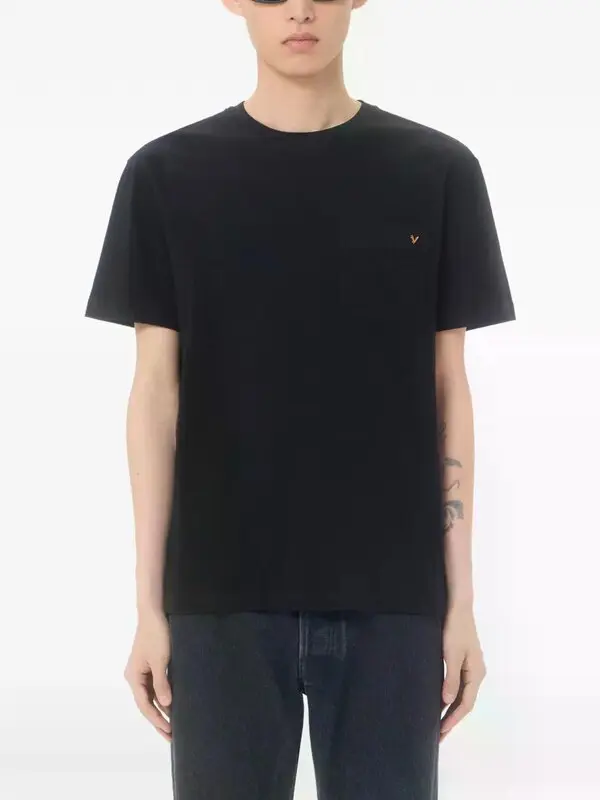 Valentino Garavani Cotton T-shirt With Vgold - Black