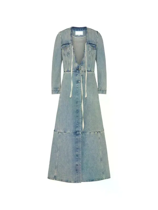 MAISON MARGIELA Patchwork Tie-detail Coat - Blue