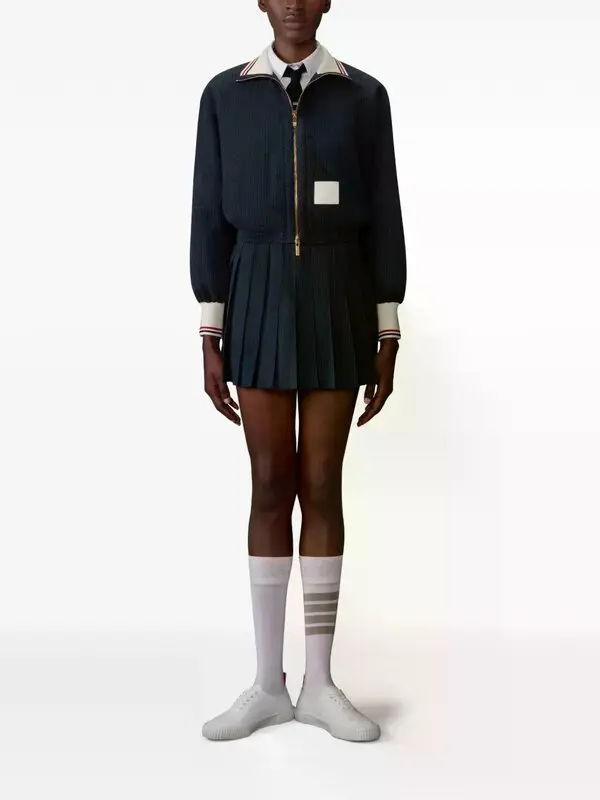 Thom Browne Seersucker Drawstring Pleated Mini Skirt - Blue