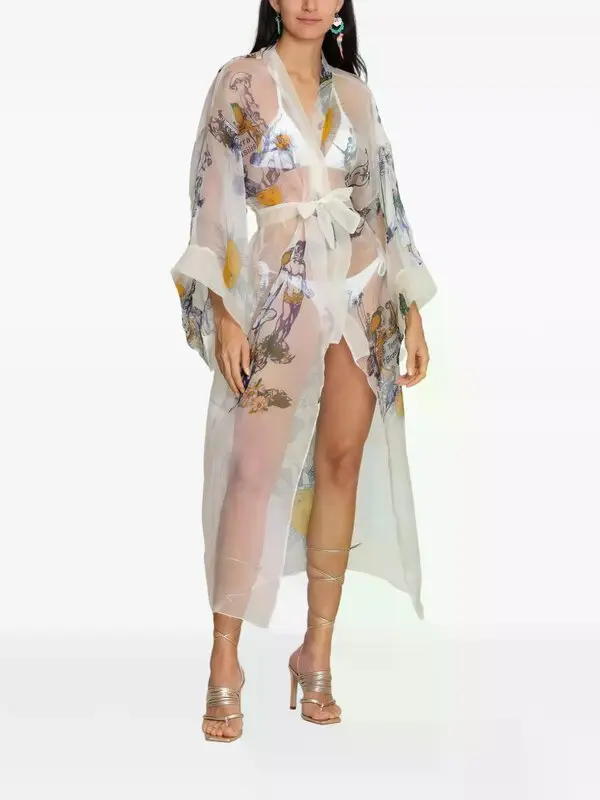 AMIR SLAMA Print Belted Silk Beach Cover-up