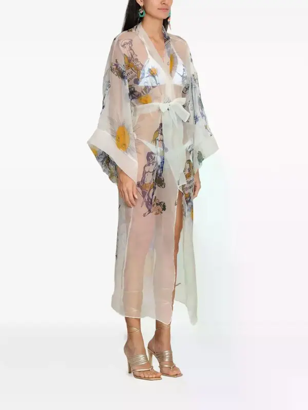 AMIR SLAMA Print Belted Silk Beach Cover-up