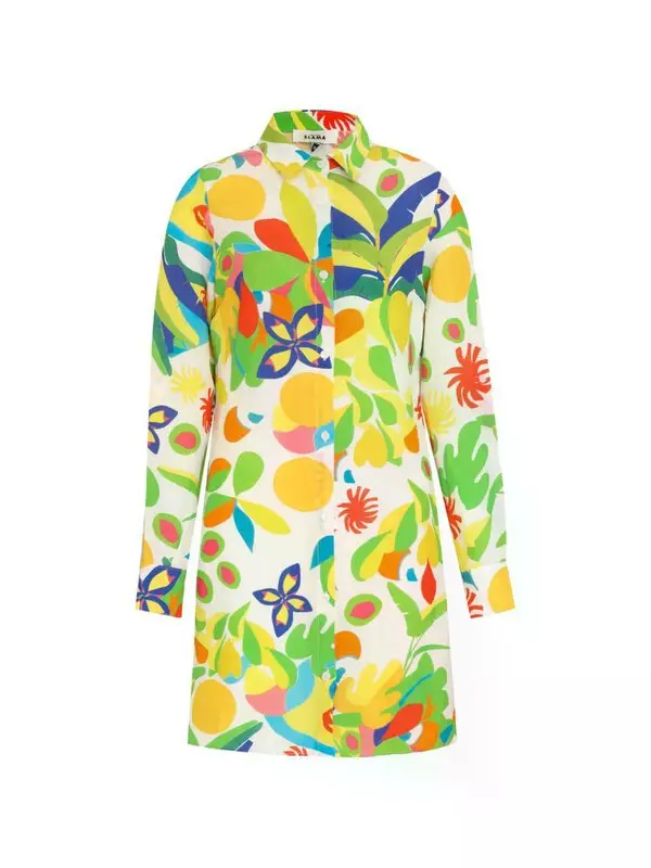AMIR SLAMA Floral Print Linen Shirt Dress