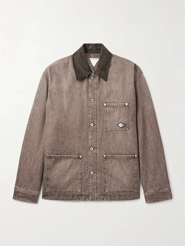Bottega Veneta Logo-appliquéd Suede-trimmed Denim Jacket - Brown