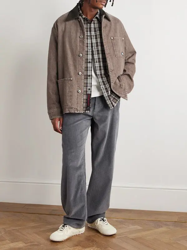 Bottega Veneta Logo-appliquéd Suede-trimmed Denim Jacket - Brown