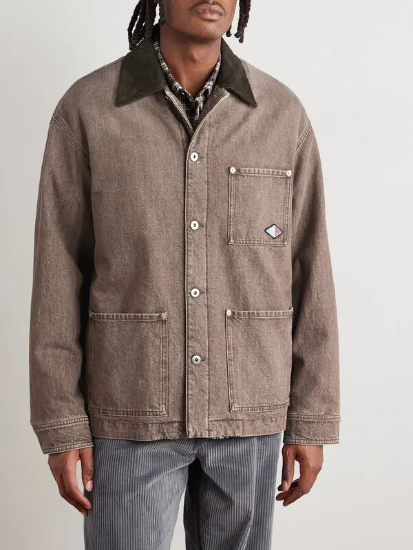Bottega Veneta Logo-appliquéd Suede-trimmed Denim Jacket - Brown