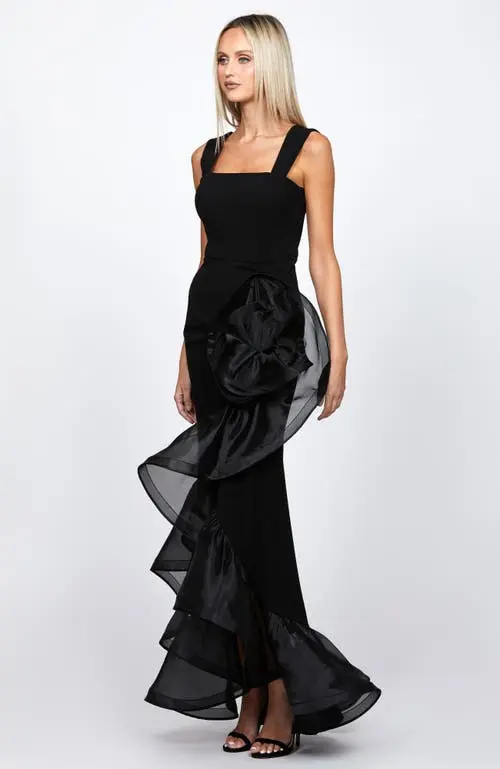 BARIANO Alexis Ruffle Fishtail Hi-lo Gown