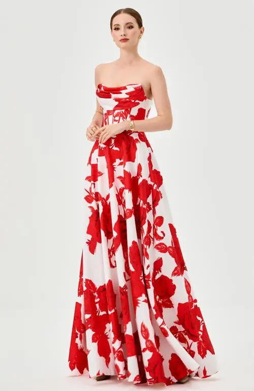 BARIANO Virginia Corset Strapless Gown - Red Print