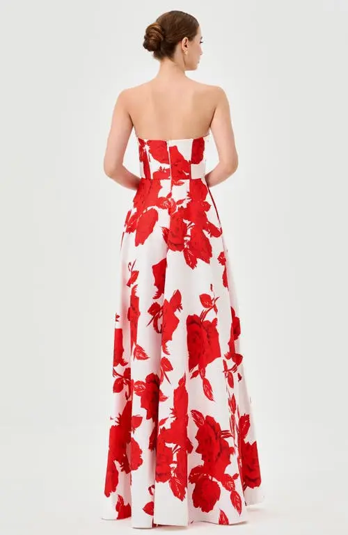 BARIANO Virginia Corset Strapless Gown - Red Print