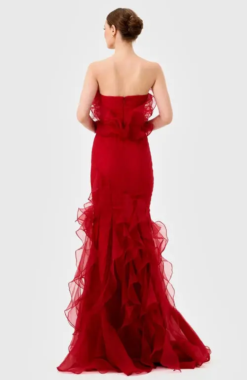 BARIANO Zita Strapless Ruffle Gown