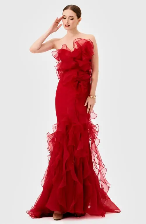 BARIANO Zita Strapless Ruffle Gown