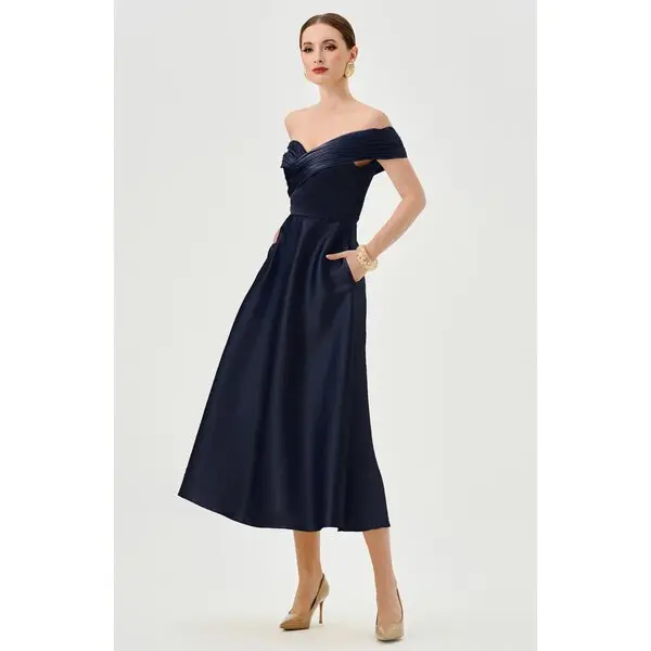 BARIANO Wynter Off Shoulder Midi - Navy