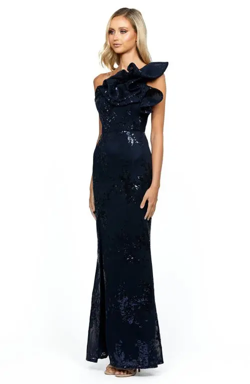 BARIANO Jessie One Shoulder Gown - Navy