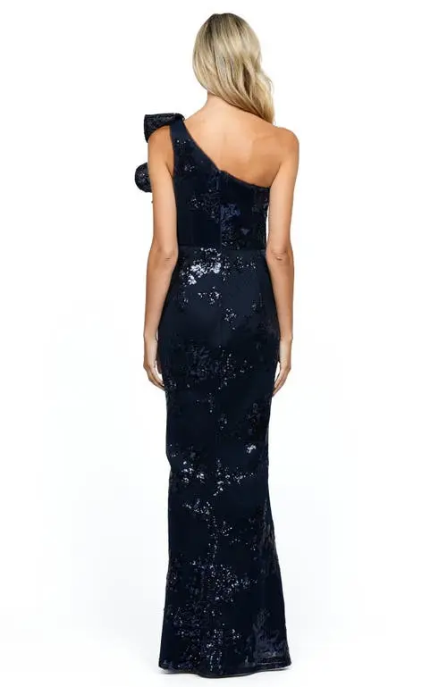BARIANO Jessie One Shoulder Gown - Navy