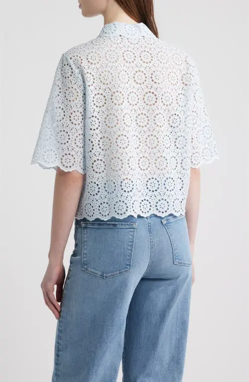 FRAME The Petal Eyelet Crop Shirt - Ice Blue