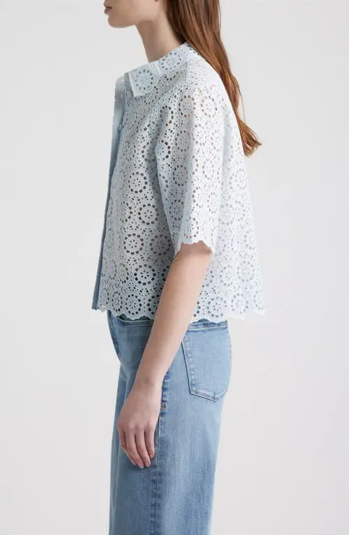FRAME The Petal Eyelet Crop Shirt - Ice Blue