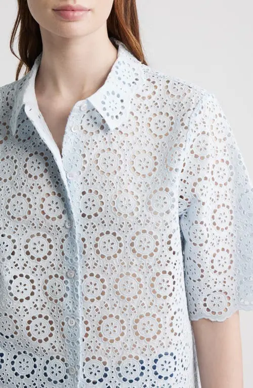 FRAME The Petal Eyelet Crop Shirt - Ice Blue